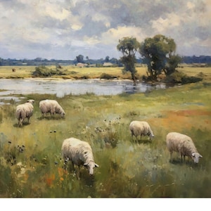Sheep Painting Art Print Vintage Home Decor Large Wall Art Modern ...