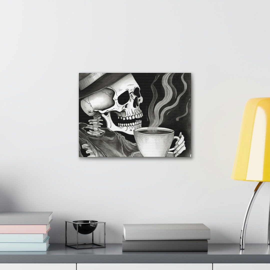 Skeleton Coffee Wall Art Cozy Gothic Macabre Art Kitchen Bar Print Dark ...