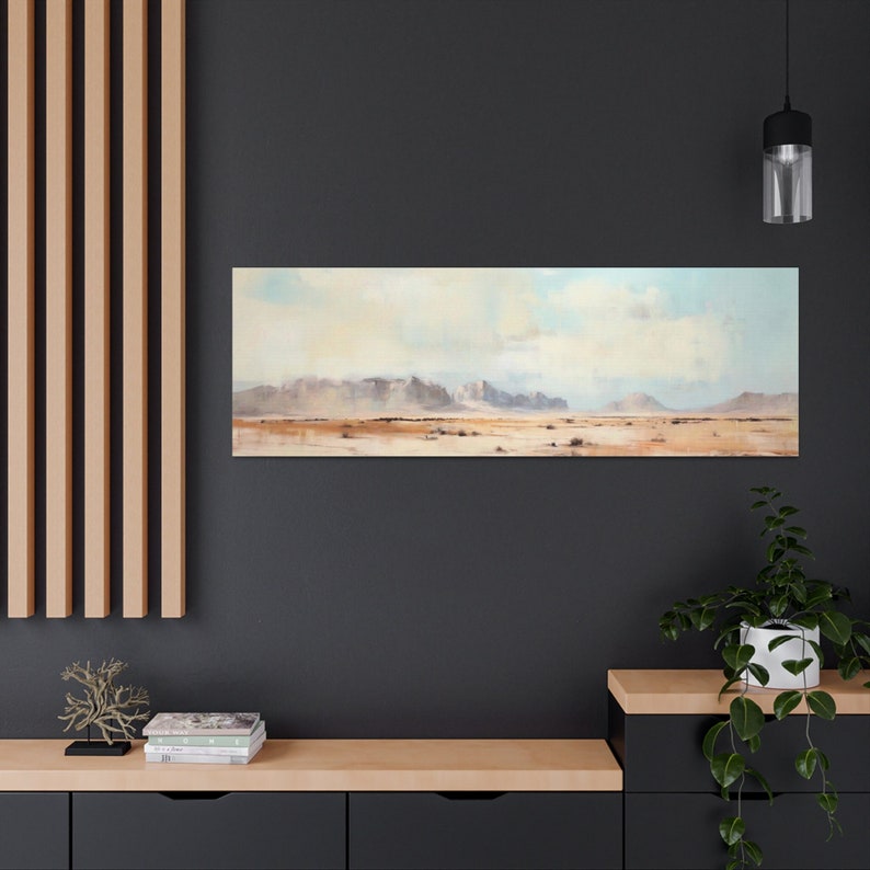 Muted Panoramic Wall Art Print Horizontal Desert Landscape Oil Painting ...