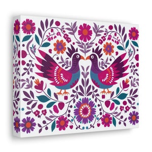 Mexican Chicken Otomi Print, Floral Wallart, Decorative Folk Art Wall ...