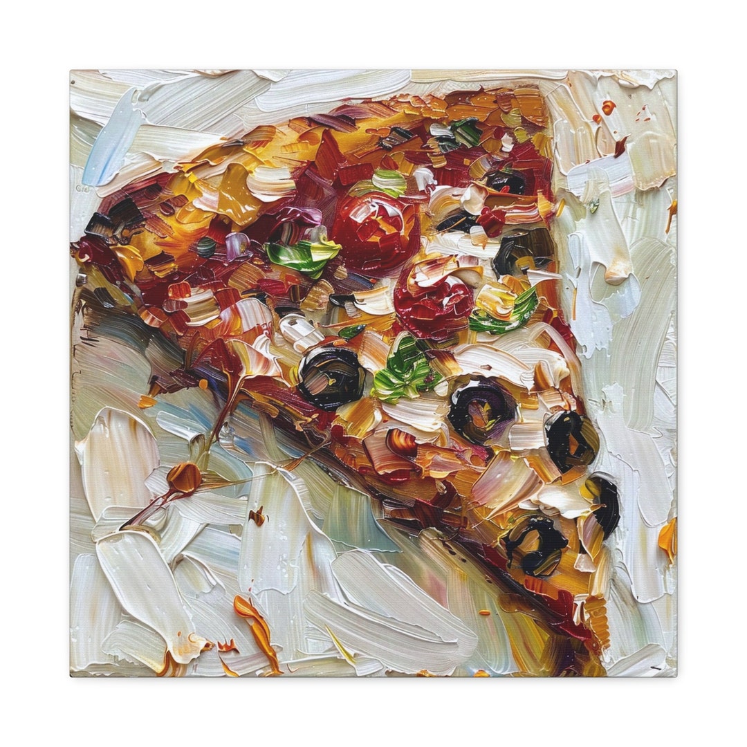 Pizza Oil Painting Kitchen Wall Art Food Decor, Slice of Pizza Wall ...