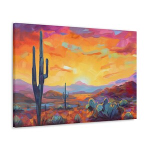Southwestern Wall Art Canvas Cactus Landscape Desert Mural Print ...