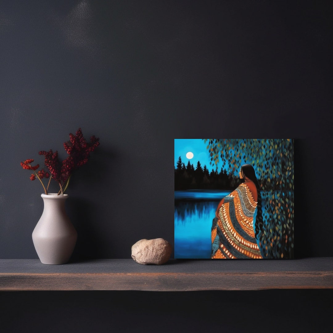 Native American Wall Art, Indian Woman Landscape Print, Small 6x6 ...