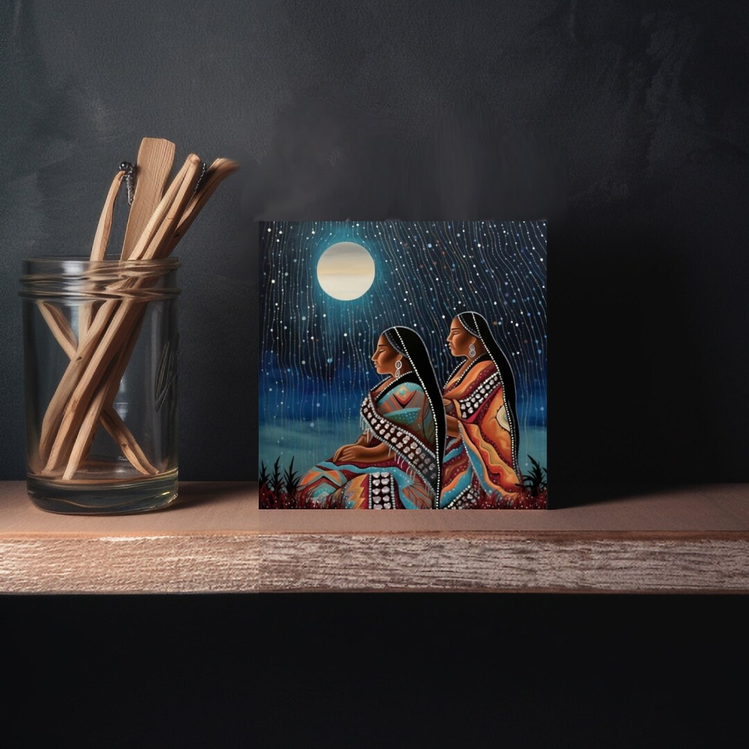 Native American Wall Art, Indian Women Under the Stars, Small 6x6 ...