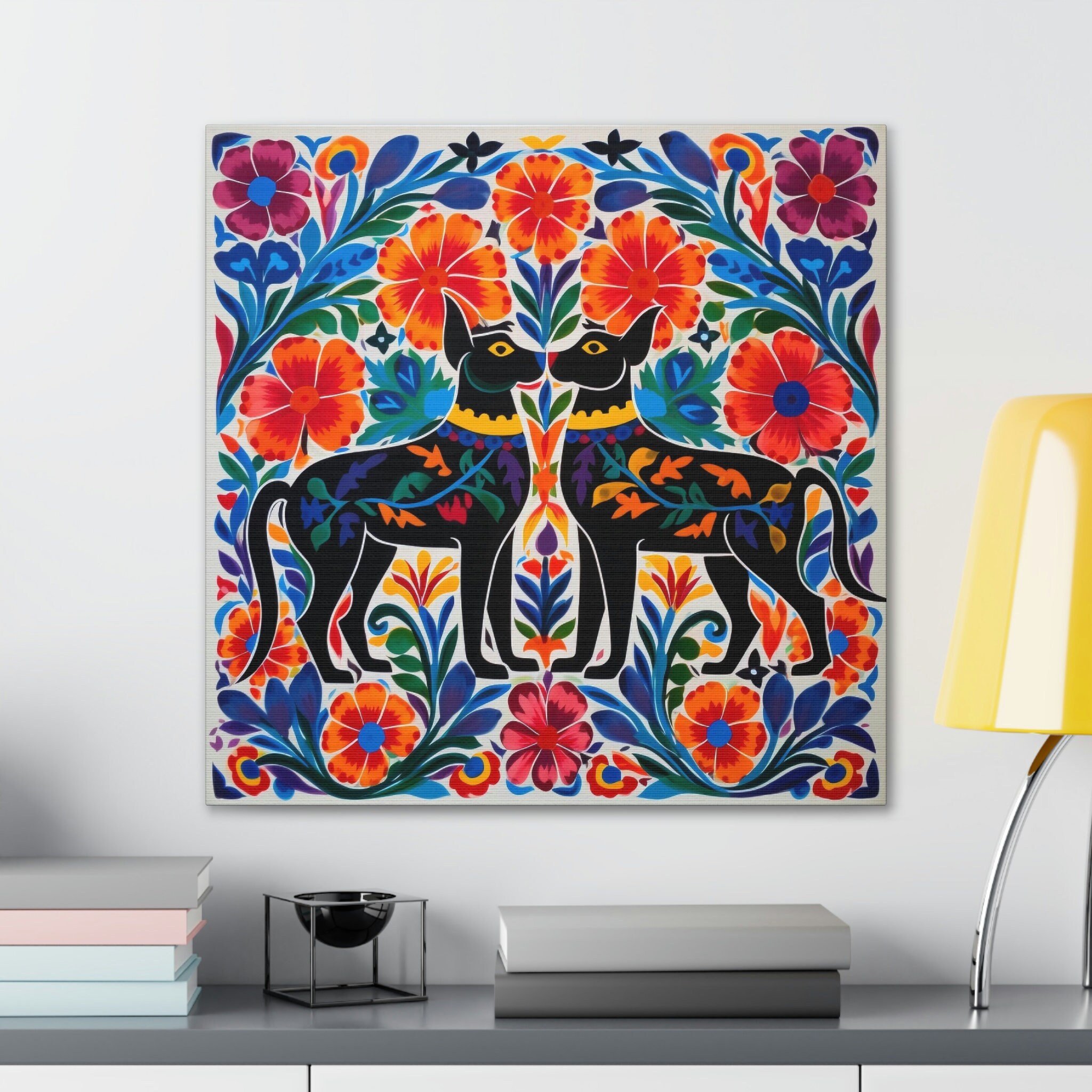 Otomi Dog Art Print Mexico Black Dogs Mexican Folk Artwork - Etsy