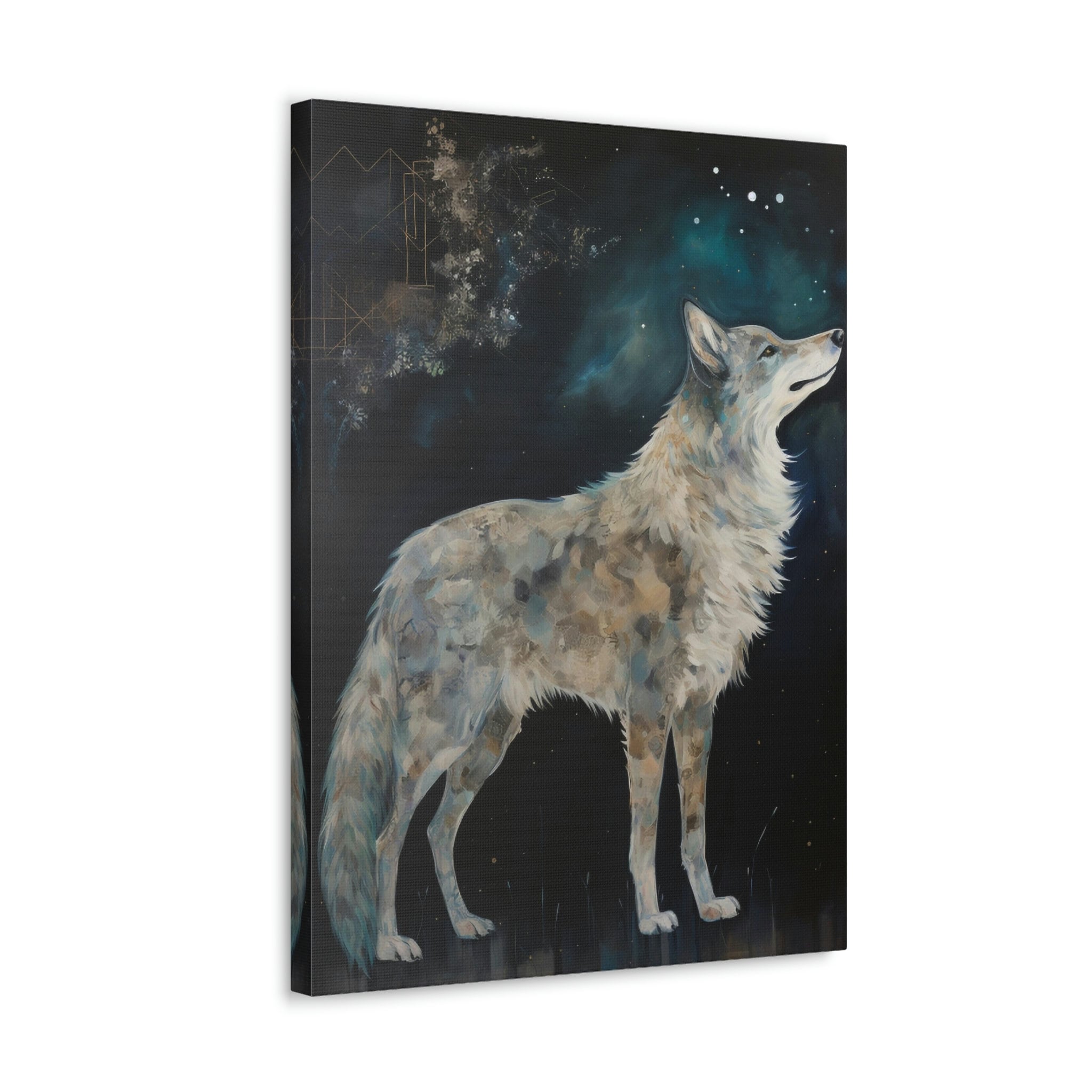 White Wolf Painting, Arctic Wolf Canvas Print, Polar Stars Celestial ...