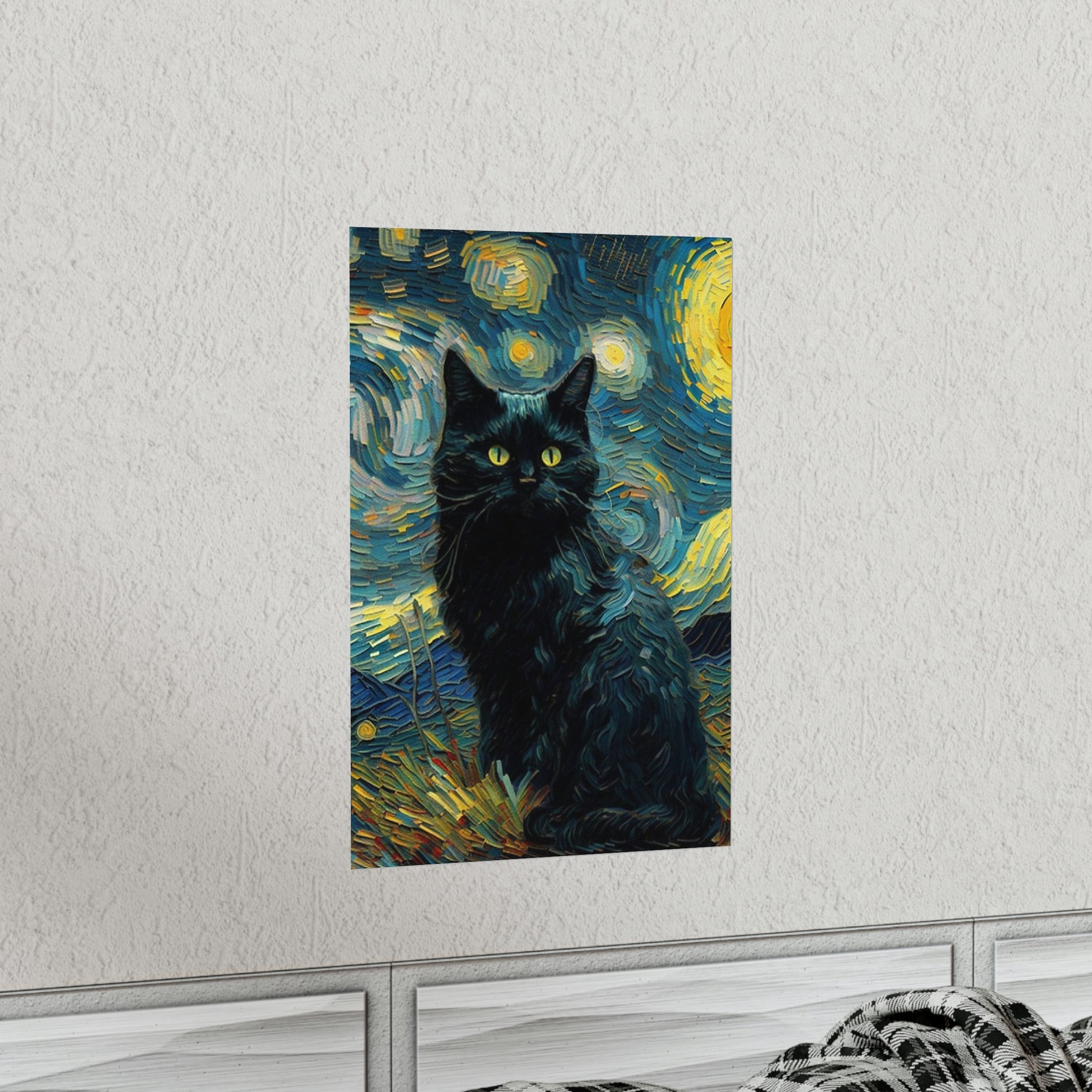 Black Cat Starry Night Art Print Picture Poster Artwork Home - Etsy