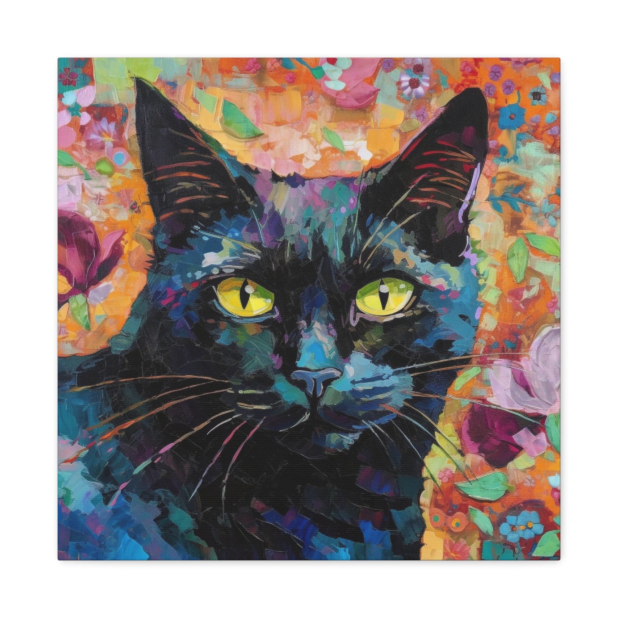 Flower Black Cat Painting Boho Cat Wall Art Print Cat Lover - Etsy