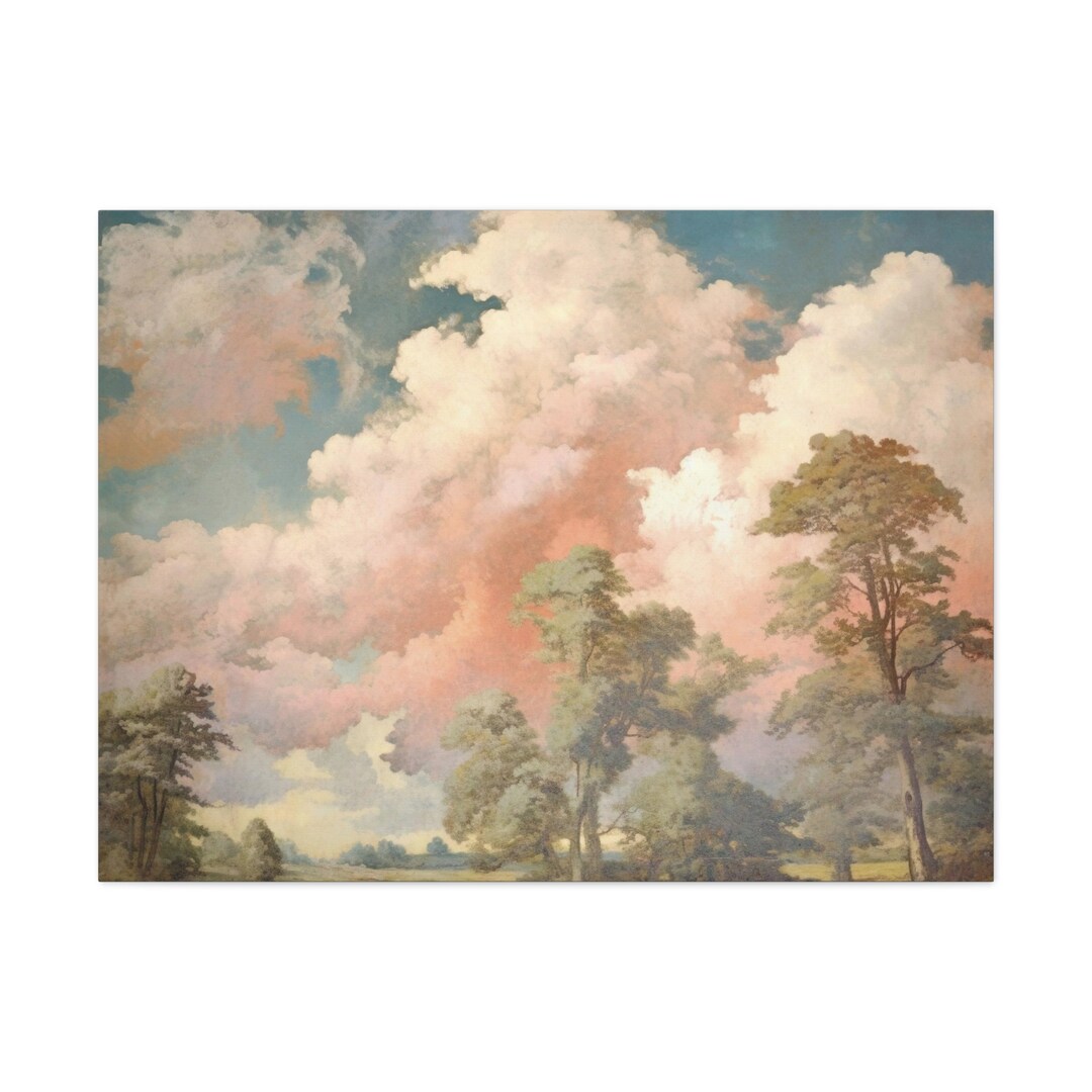 Country Landscape Art Print, Vintage Wall Art, Antique Cloud Oil ...