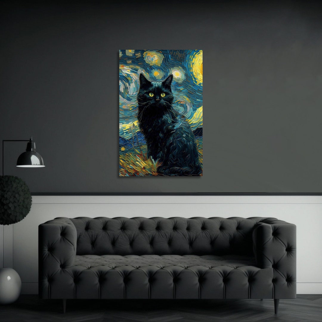 Black Cat Starry Night Art Print Picture Poster Artwork Home Decor ...