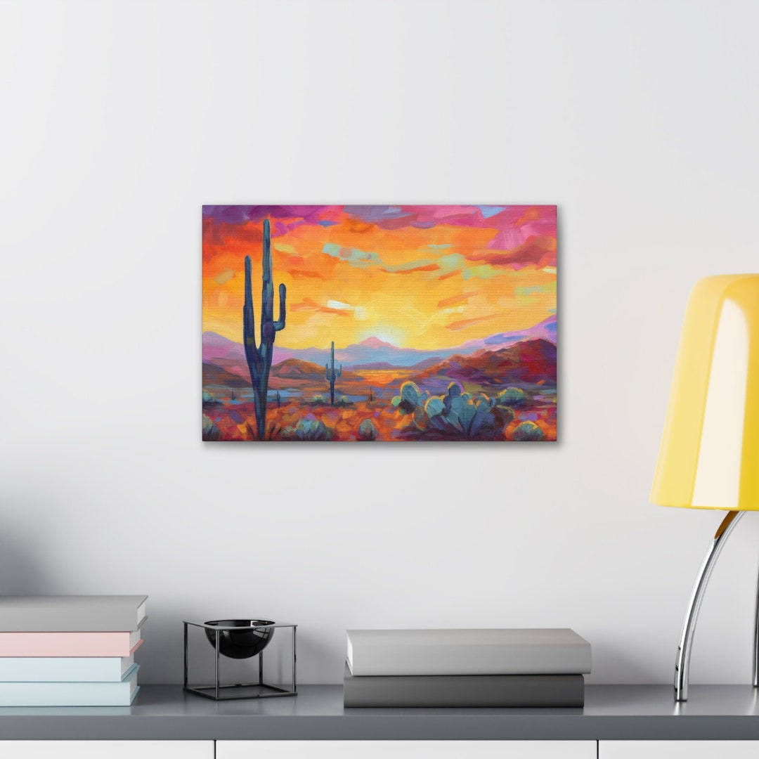 Southwestern Wall Art Canvas Cactus Landscape Desert Mural Print ...