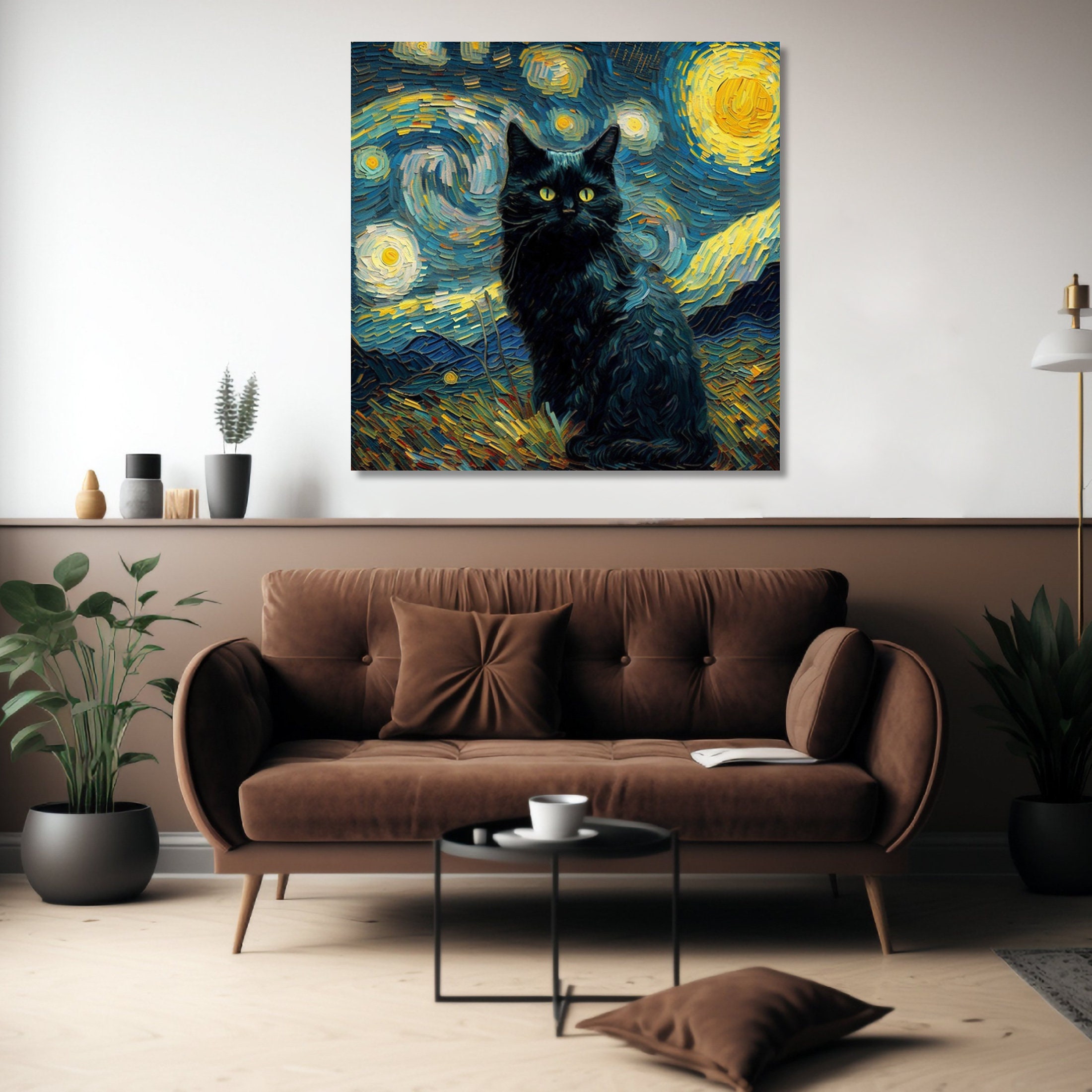 Vincent Van Gogh's the Starry Night Cat Print Van Gogh - Etsy
