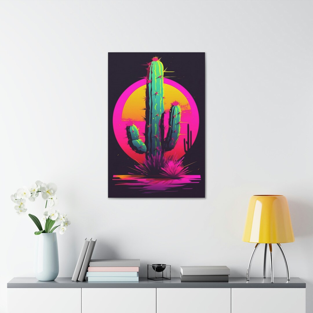 Cactus Pop Art Synthwave Pink Artwork, Southwest Saguaro Wall Art ...
