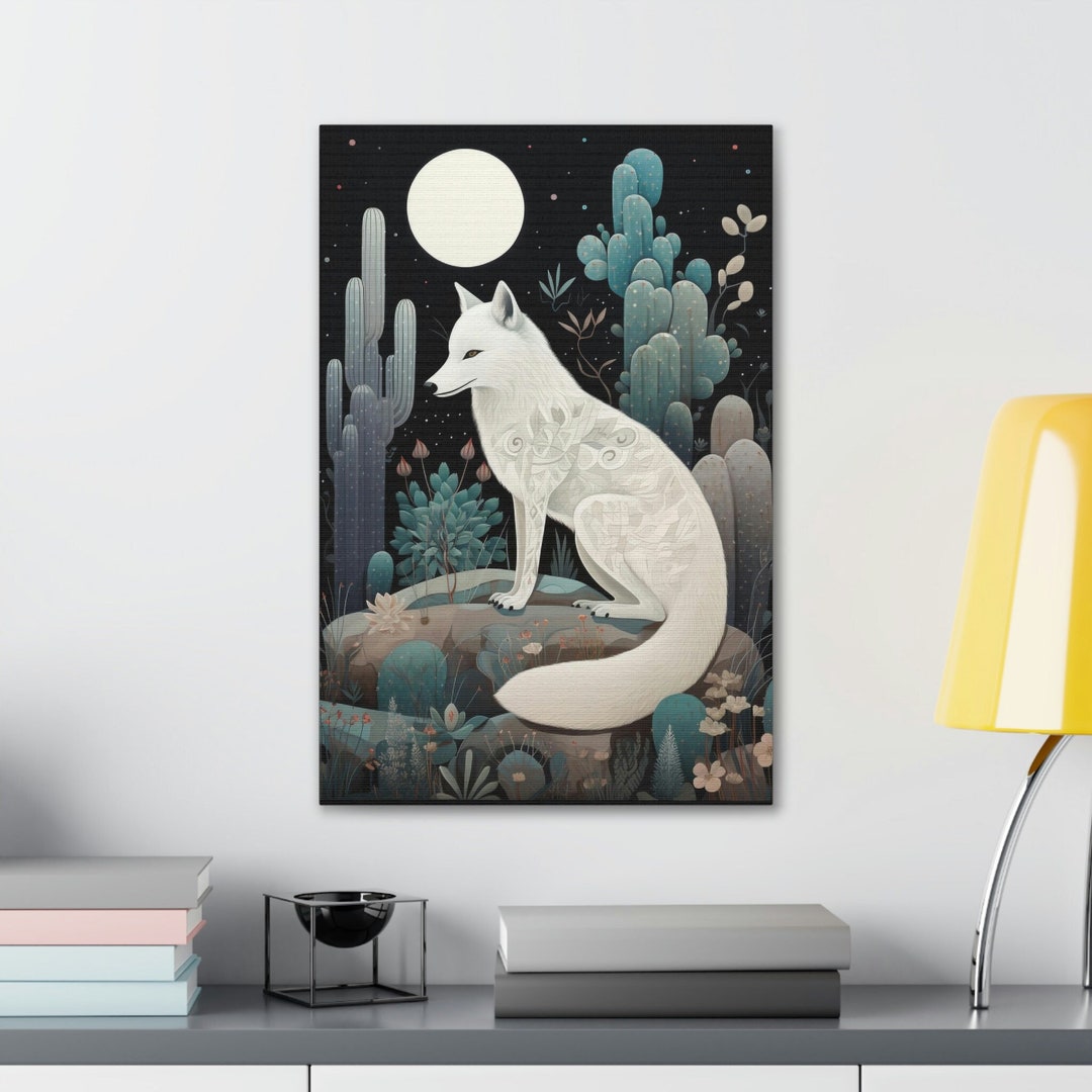 Coyote Desert Night Print Western Wall Art, Wild West Decor Wolf Cactus ...