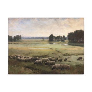 Sheep Art Print Painting Vintage Oil Painting Lambs in Field Meadow ...