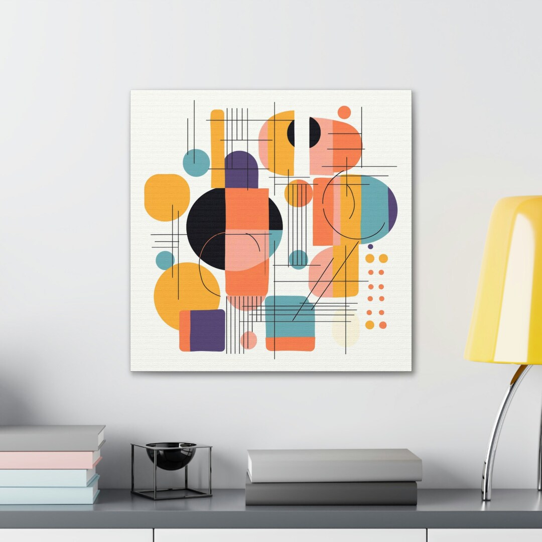 Mid Century Modern Wall Art Atomic Print Abstract Shapes Canvas Boho ...