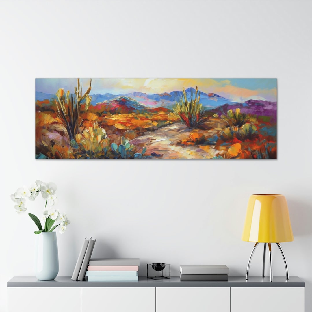 Southwestern Wall Art Cactus Landscape Desert Mural Print Western Home ...