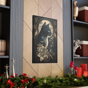 Alphonse Mucha Tuxedo Cat Print, William Morris Cat Canvas, Black ...