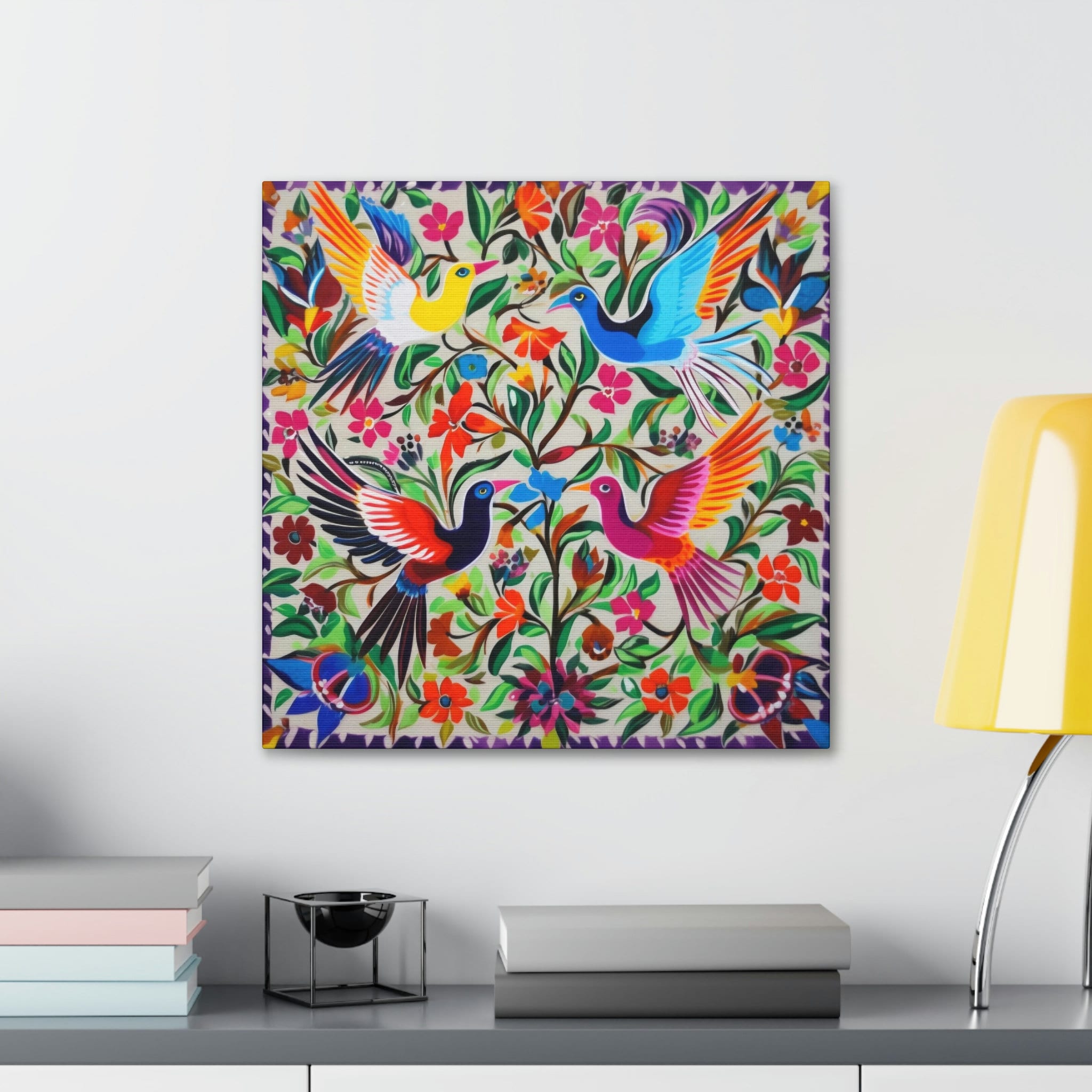 Decorative Mexican Otomi Print, Song Birds & Floral Motifs, Mexico Wall ...