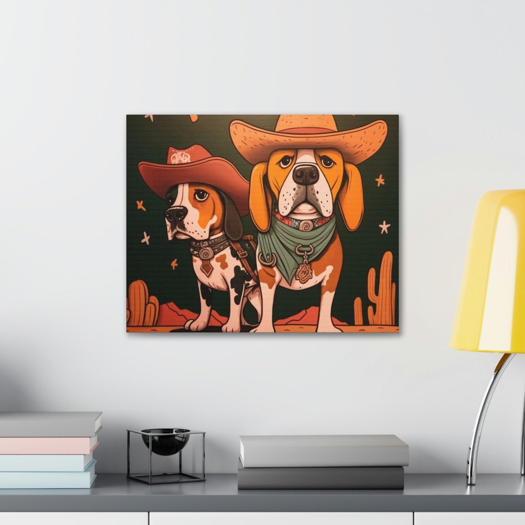 Cowboy Dogs Print - Ready to Hang Wall Print Whimsical Funny Colorful Beagles Wearing Cowboy ...