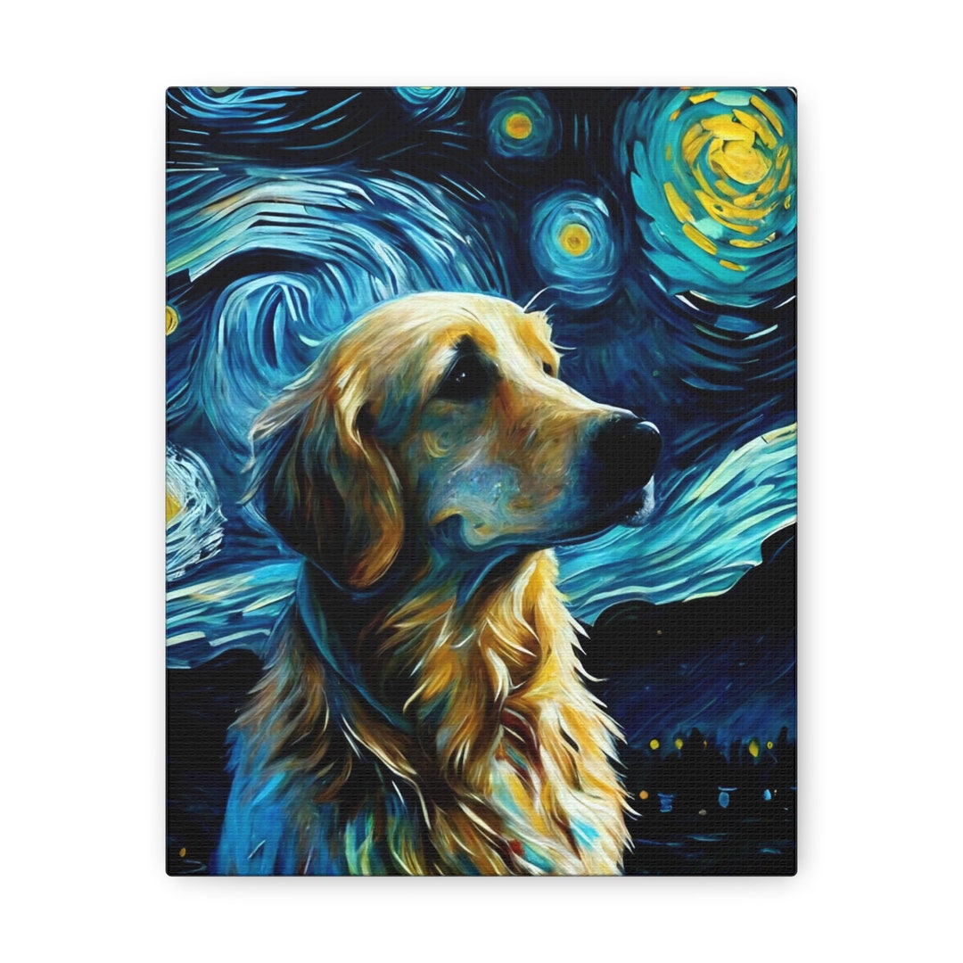 Golden Retriever Starry Night Portrait, Dog Illustration, Pet Dog Lover ...