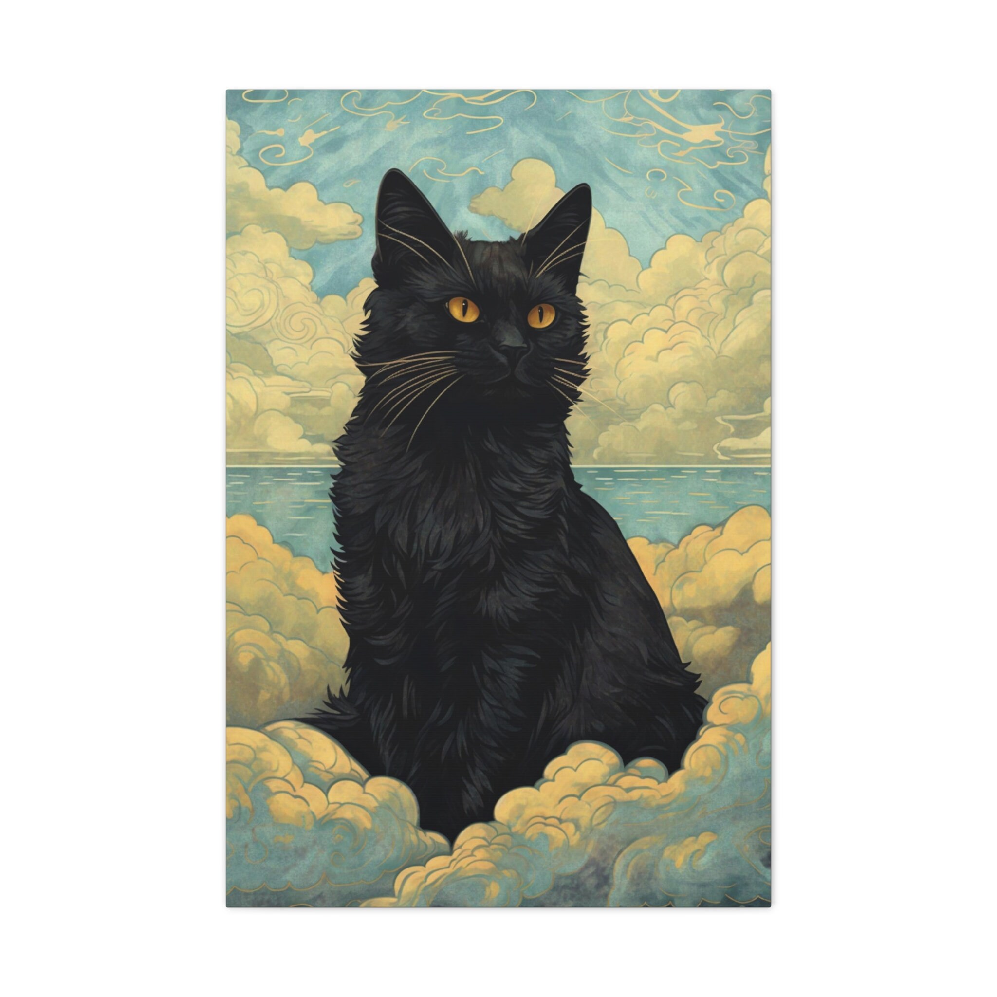Black Cat in Clouds Art Nouveau Print Black Cat Art La - Etsy