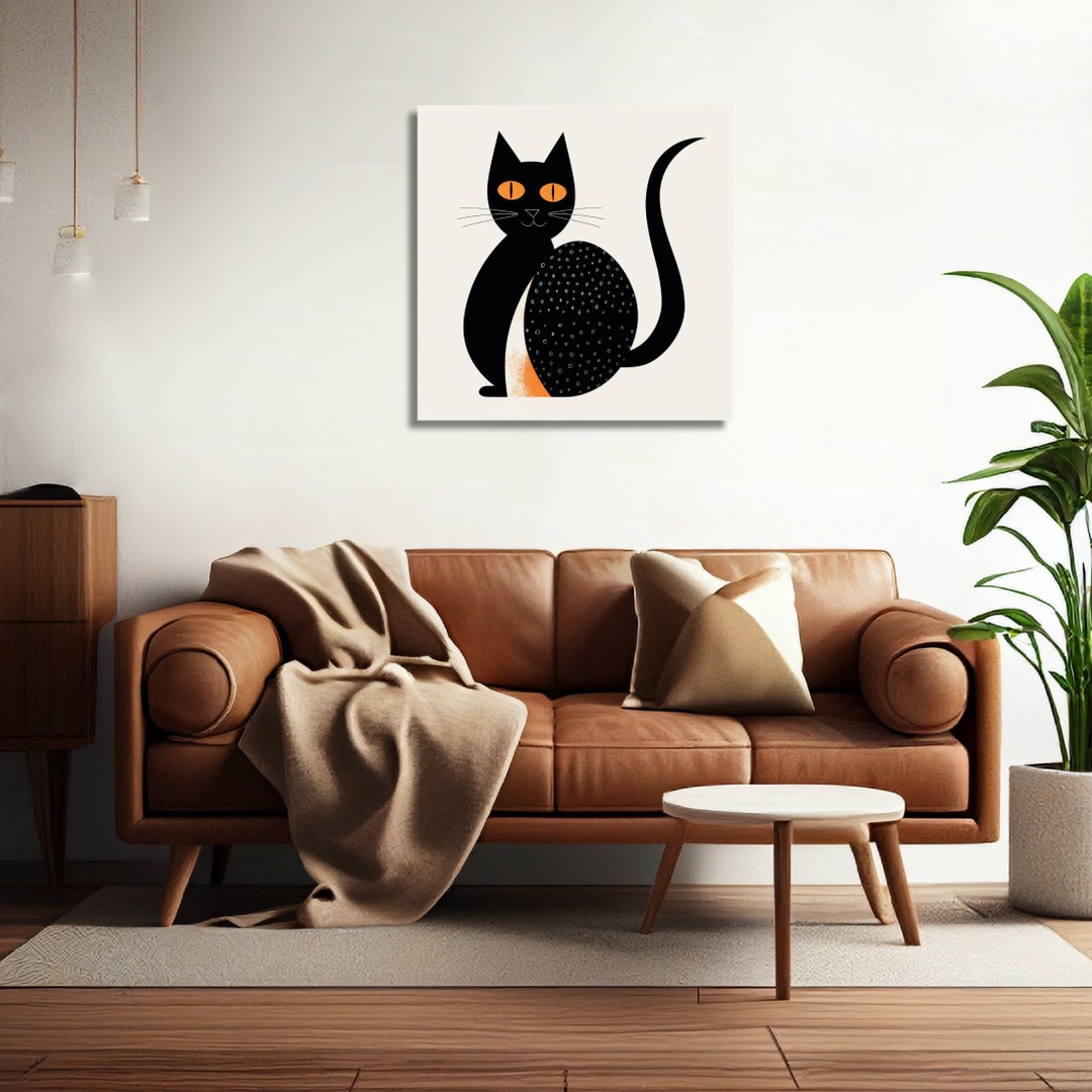 Mid Century Modern Black Cat Wall Art Print, MCM Cat Home Decor ...