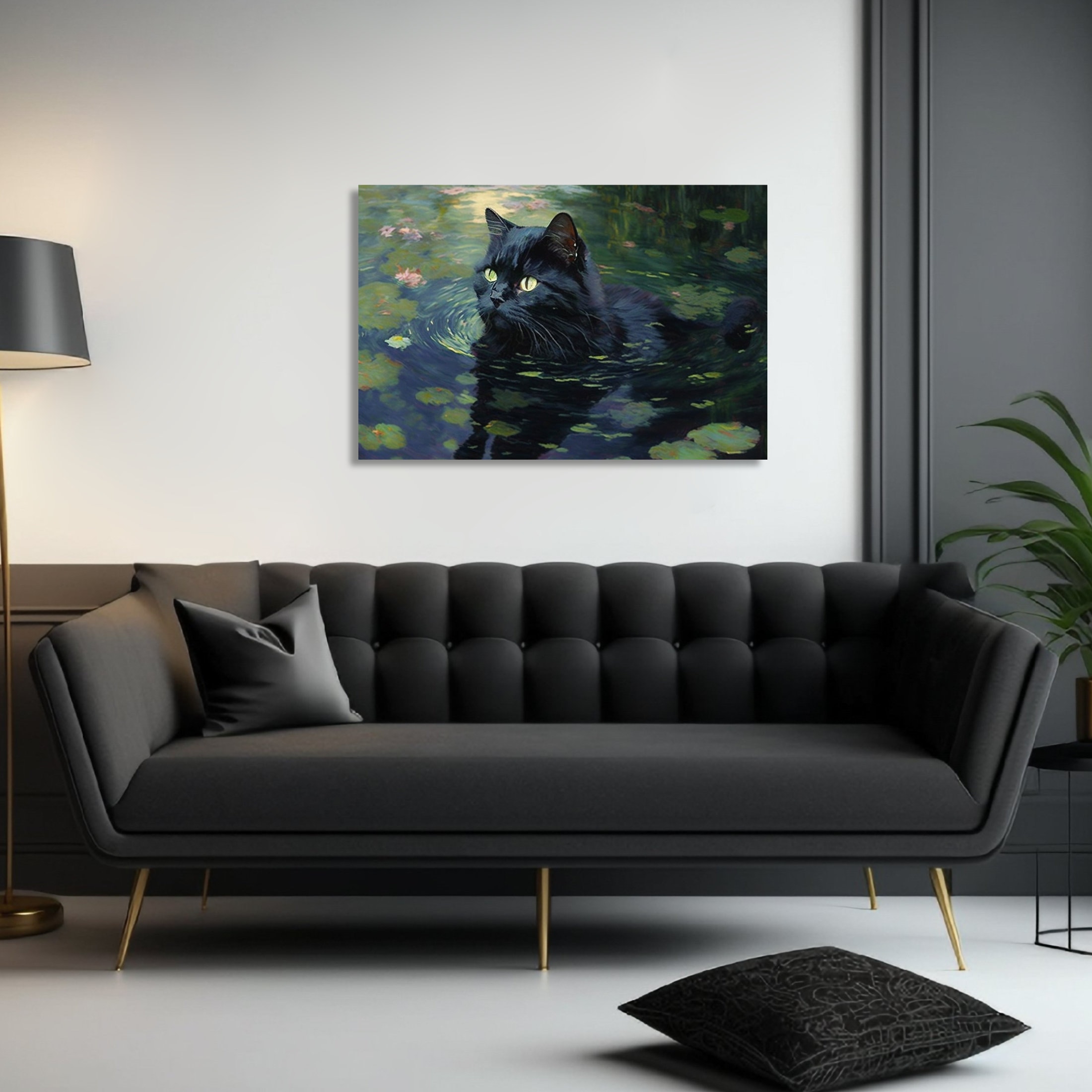 Monet Waterlily Cat Print Claude Monet Cat Poster Black Cat - Etsy