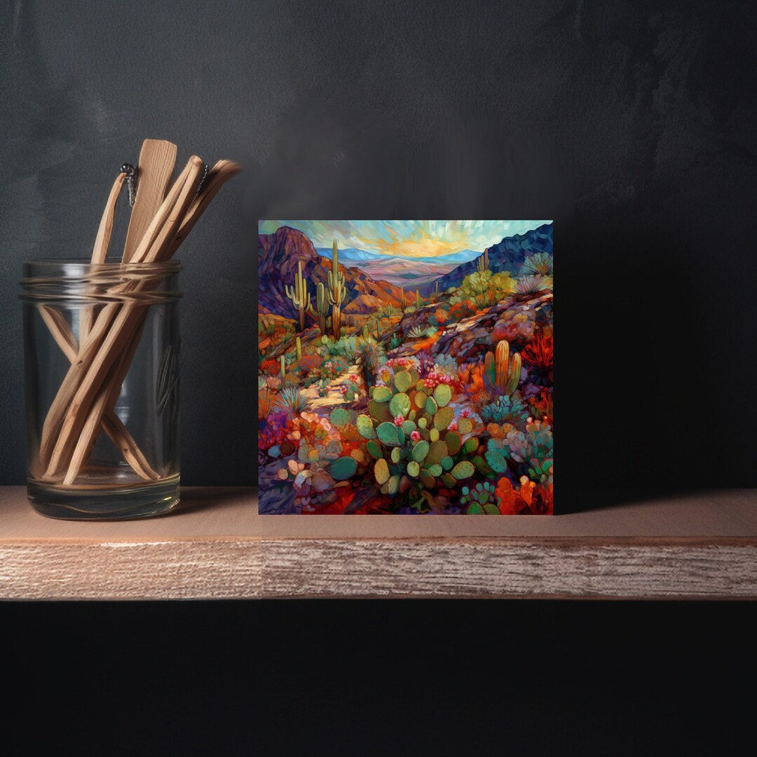 Southwestern Desert Landscape Print, Cactus Mural Wallart, Agave Yucca ...