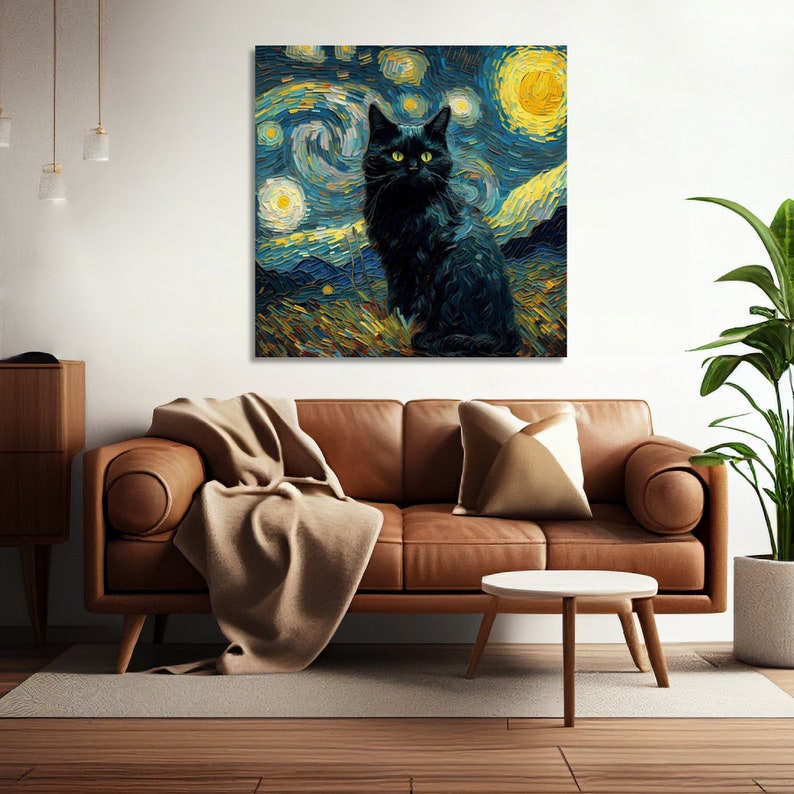 Vincent Van Gogh's the Starry Night Cat Print Van Gogh - Etsy