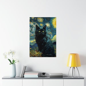 Black Cat Starry Night Art Print Picture Poster Artwork Home Decor ...