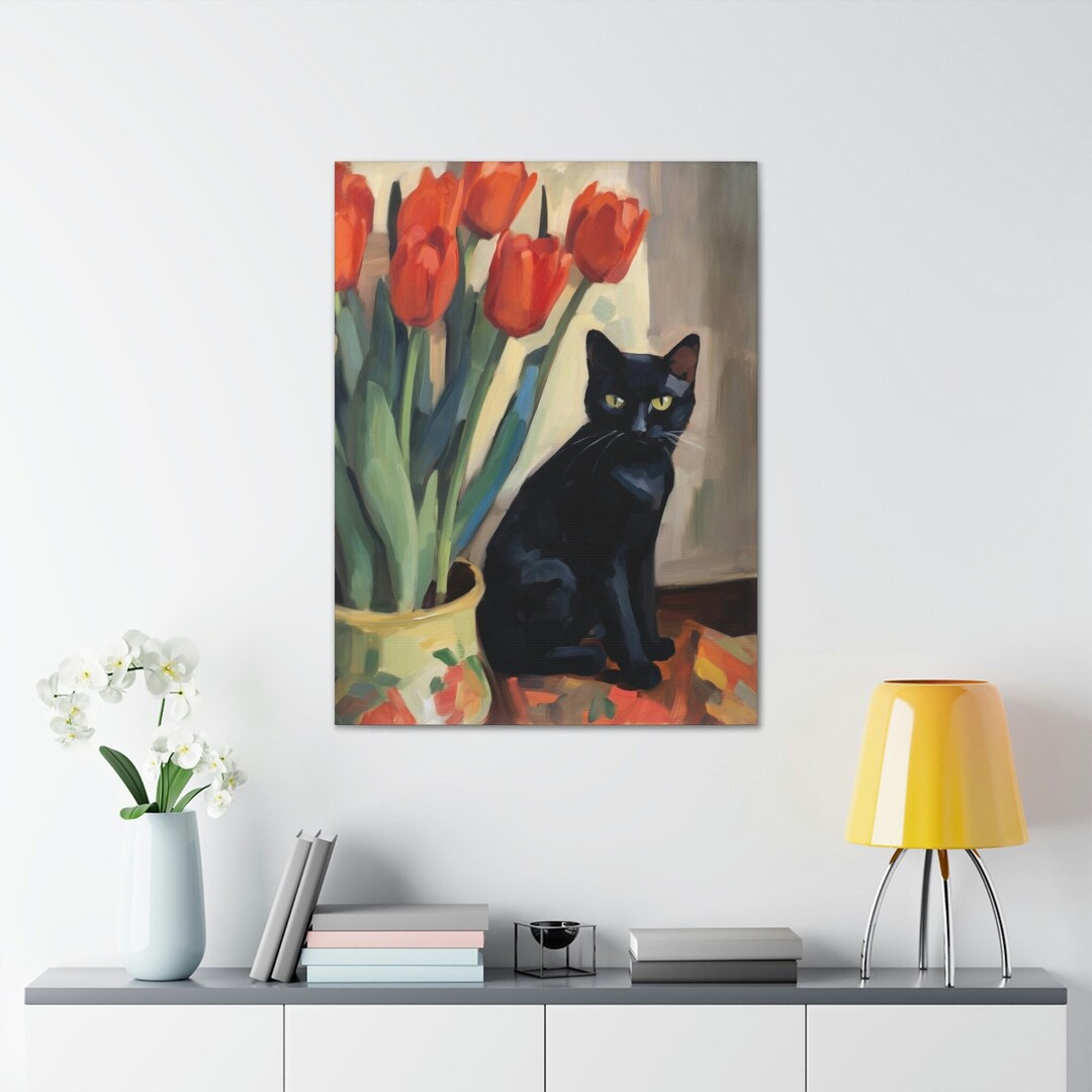 Paul Cezanne's Tulips Black Cat Print, Cezanne's Cat Canvas, Black Cat ...