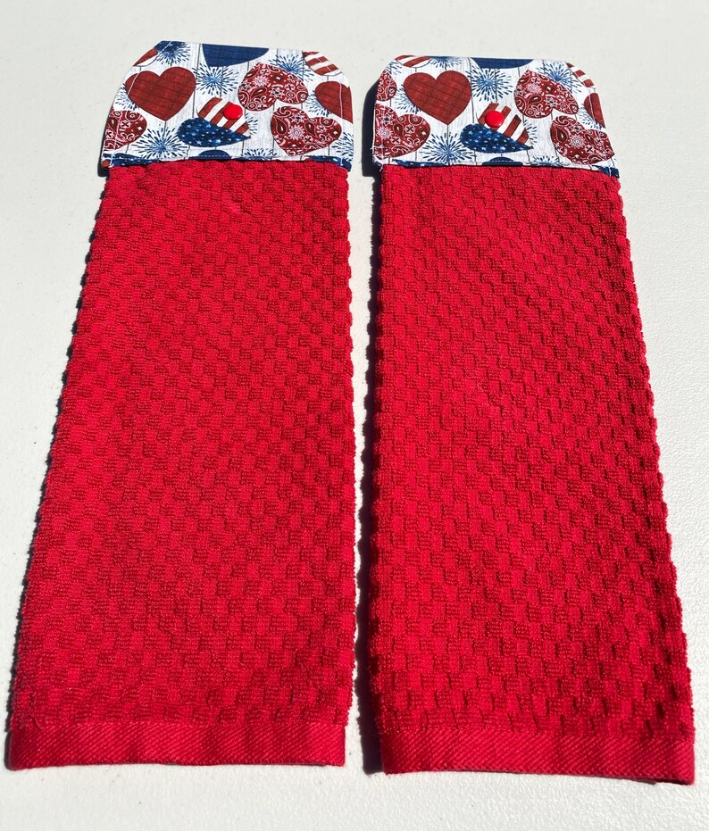 Red, White, Blue Hearts Hanging Kitchen Towels and Matching Potholders ...