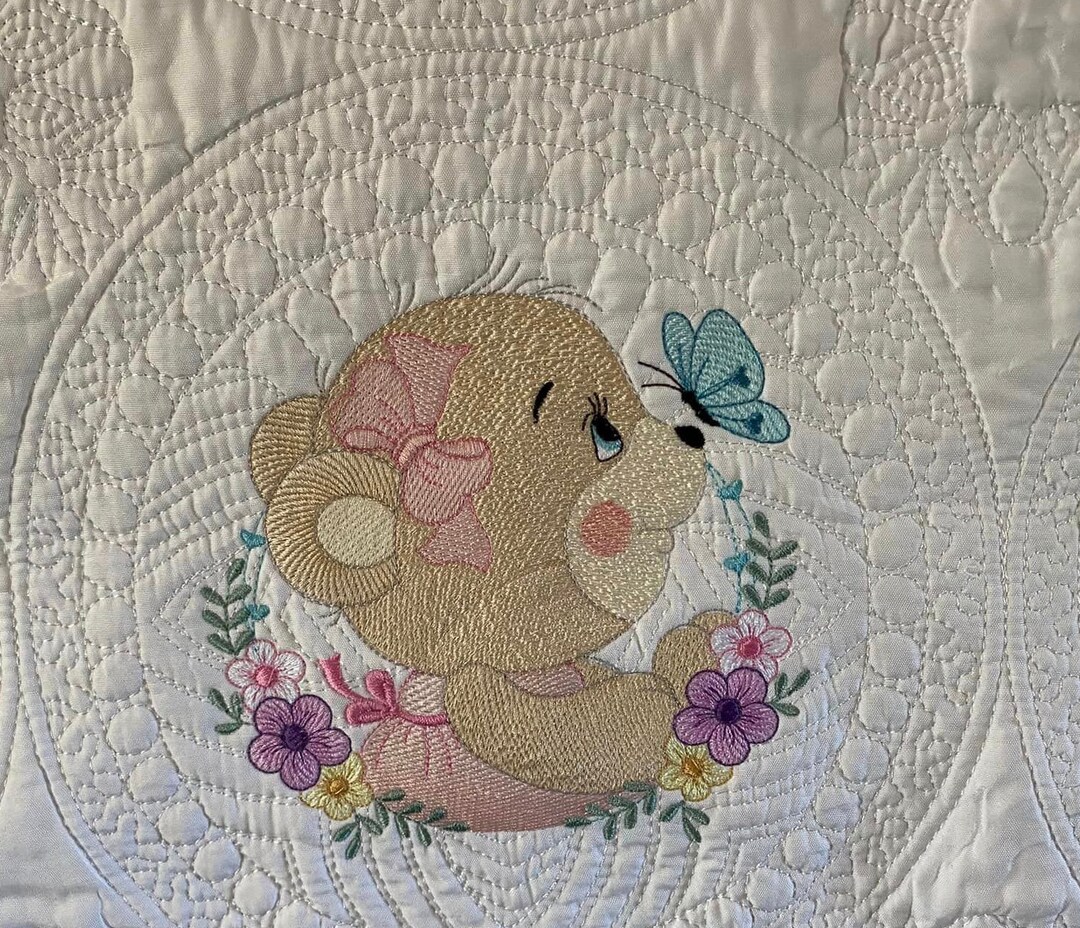 White Quilt With Little Girl Bear and a Butterfly on Her Nose - Etsy