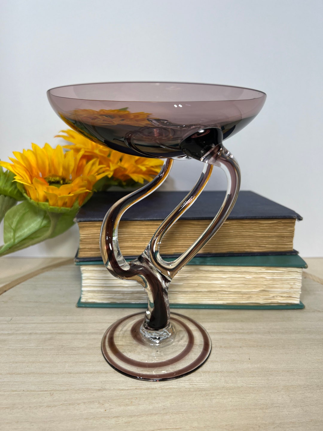 Vintage Beautiful Art Glass Compote/candy Dish Amethyst and Clear Hand ...