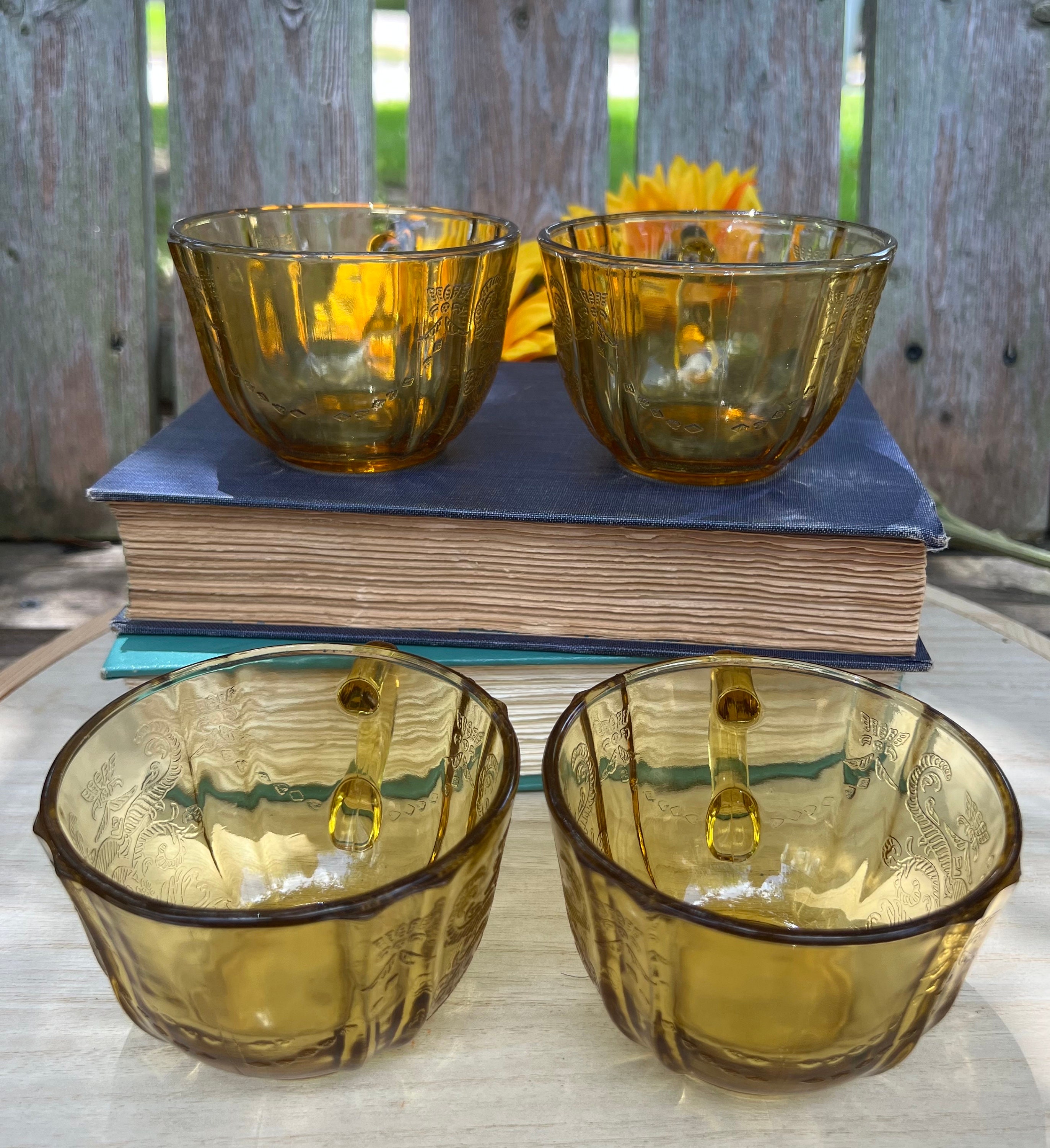 Vintage 1930s Federal Depression Glass Madrid Pattern Set of 4 Tea ...