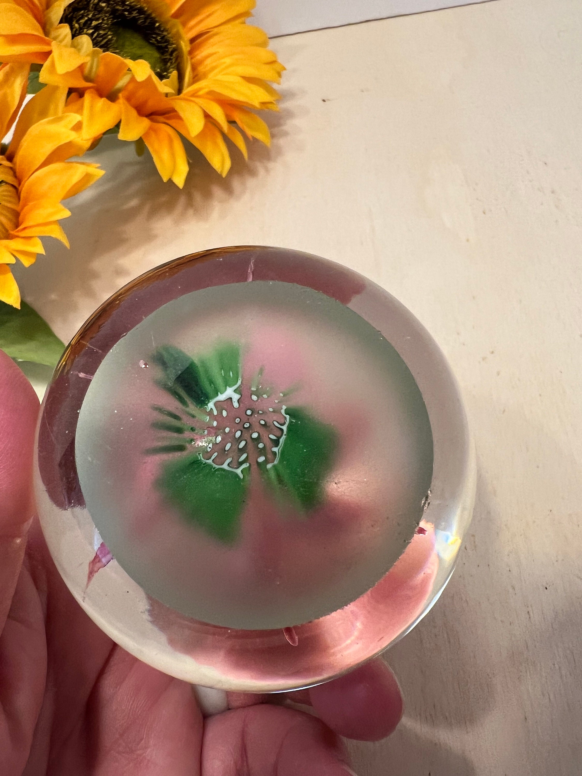 Floral Glass Paperweight With Beautiful Pink Flower - Etsy
