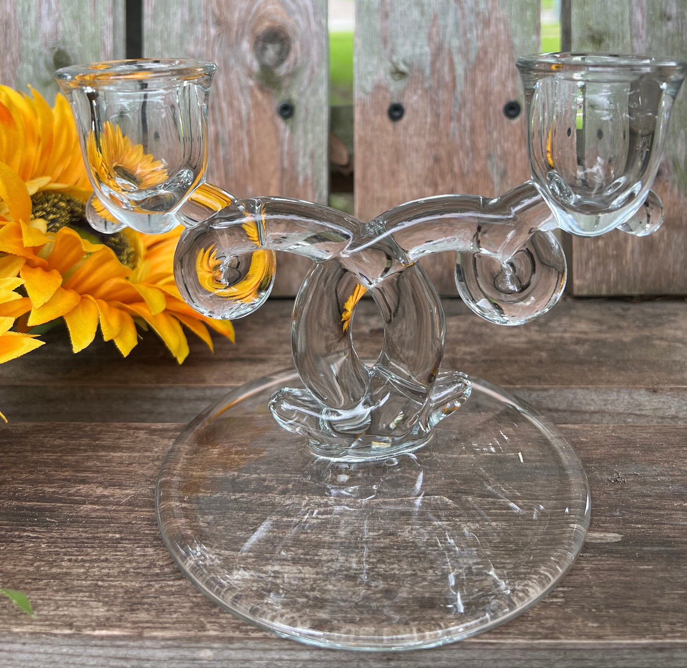 Vintage Heisey Lariat Clear Glass Double Candlestick Holder - Etsy