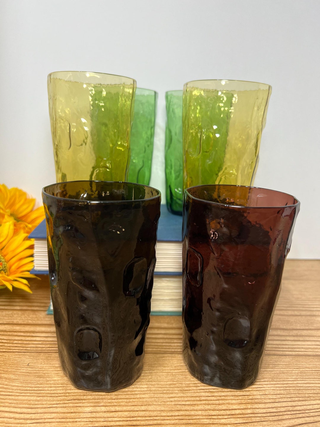 Vintage MCM Decatur Glass Texglass Pinched Thumbprint Drinking Glasses ...