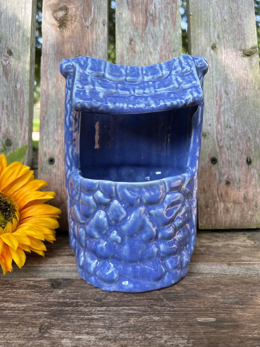 Vintage Niloak Pottery Periwinkle Blue Wishing Well Planter - Etsy