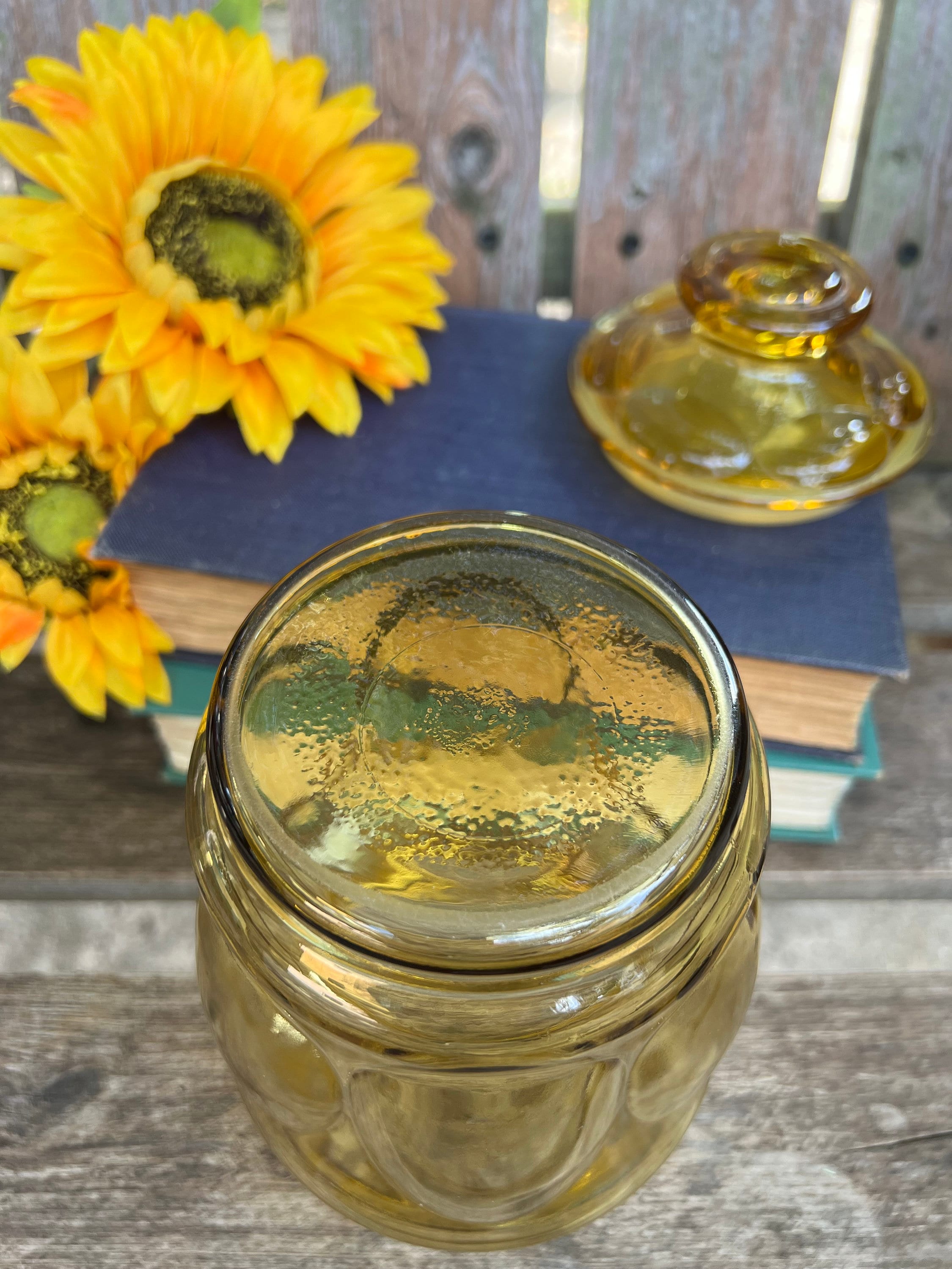 MCM 1970s Golden Honey Amber Glass Bubble Canister Jar - Etsy