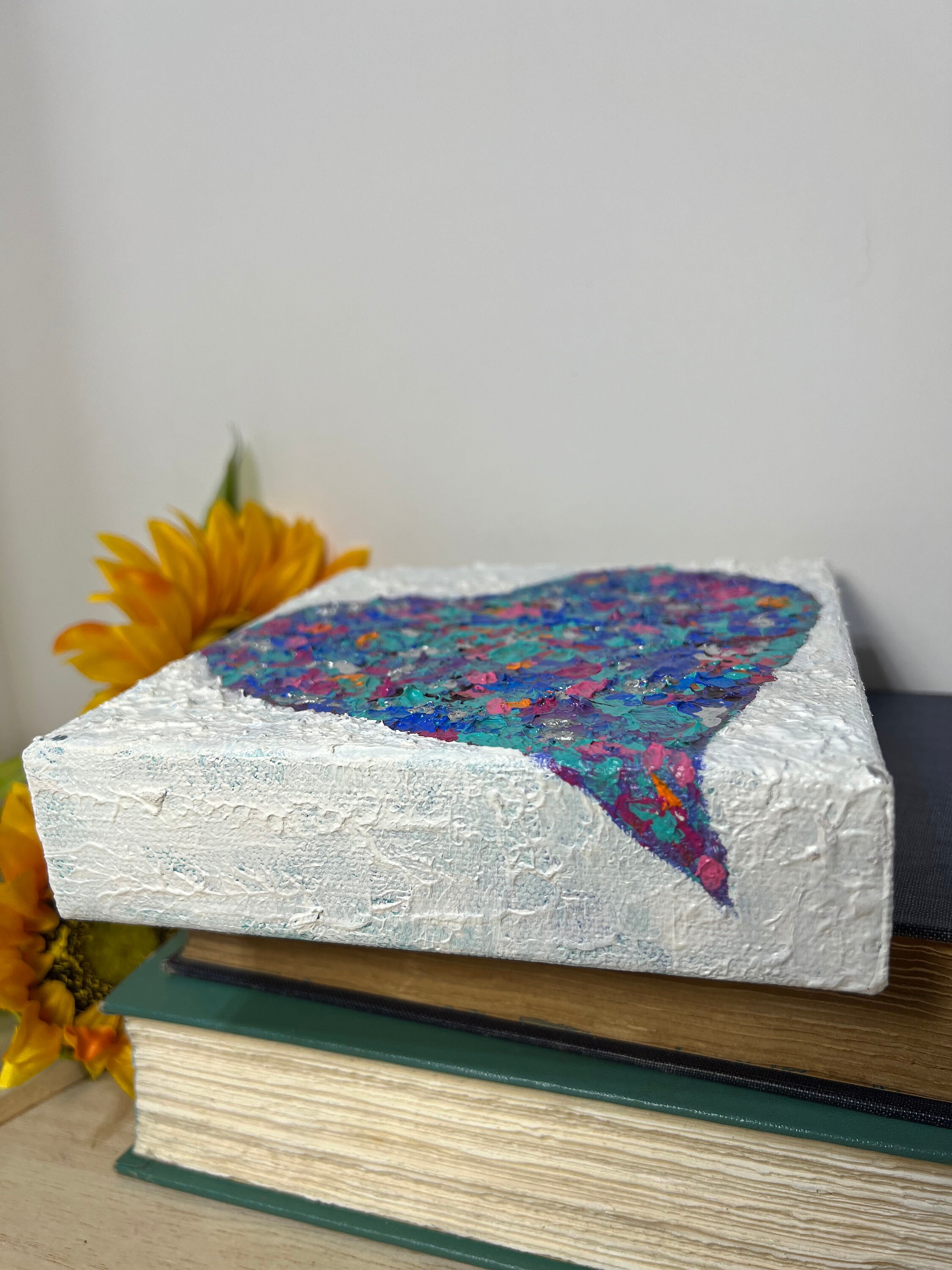 Hand Painted Heart Canvas Art: Multi-colored With Metallic Silver (6" X ...