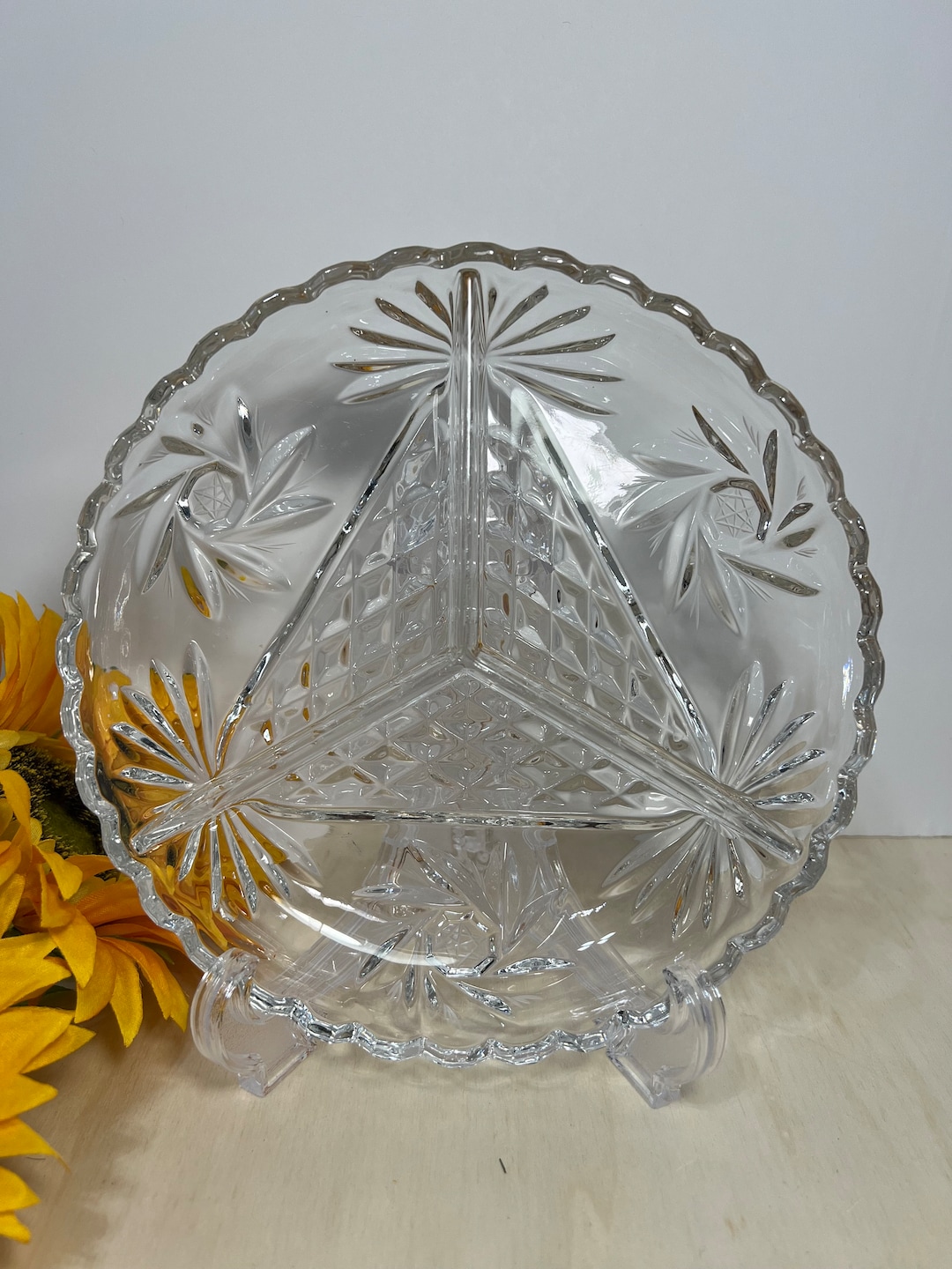 Vintage Lead Crystal Pinwheel 3 Sectioned Relish Dish - Etsy
