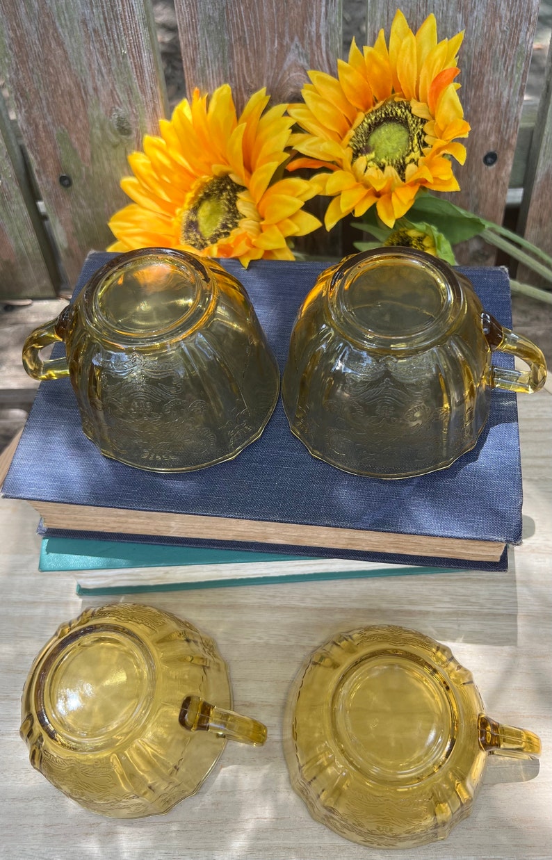 Vintage 1930s Federal Depression Glass Madrid Pattern Set of 4 Tea ...