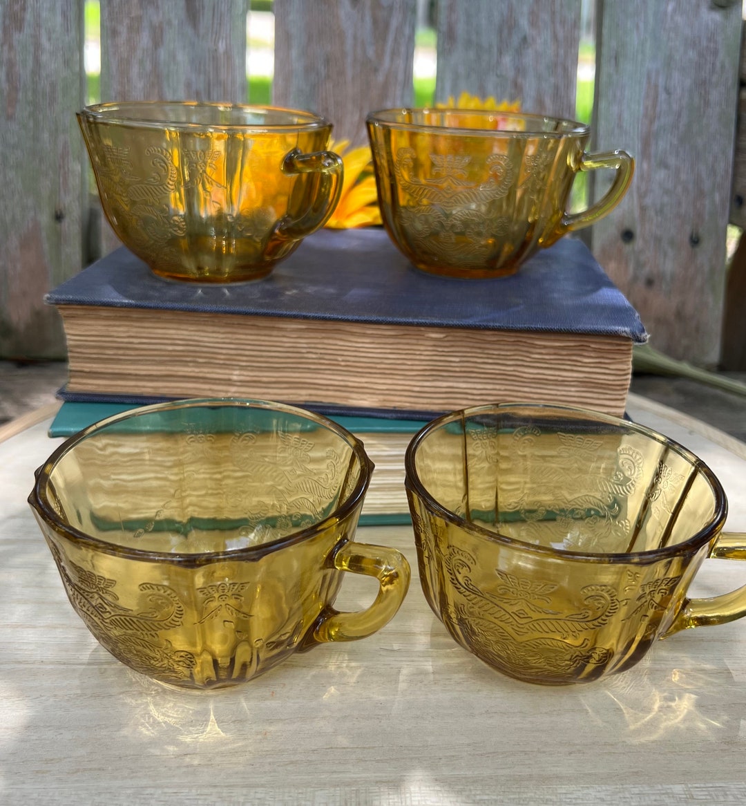 Vintage 1930s Federal Depression Glass Madrid Pattern Set of 4 Tea ...