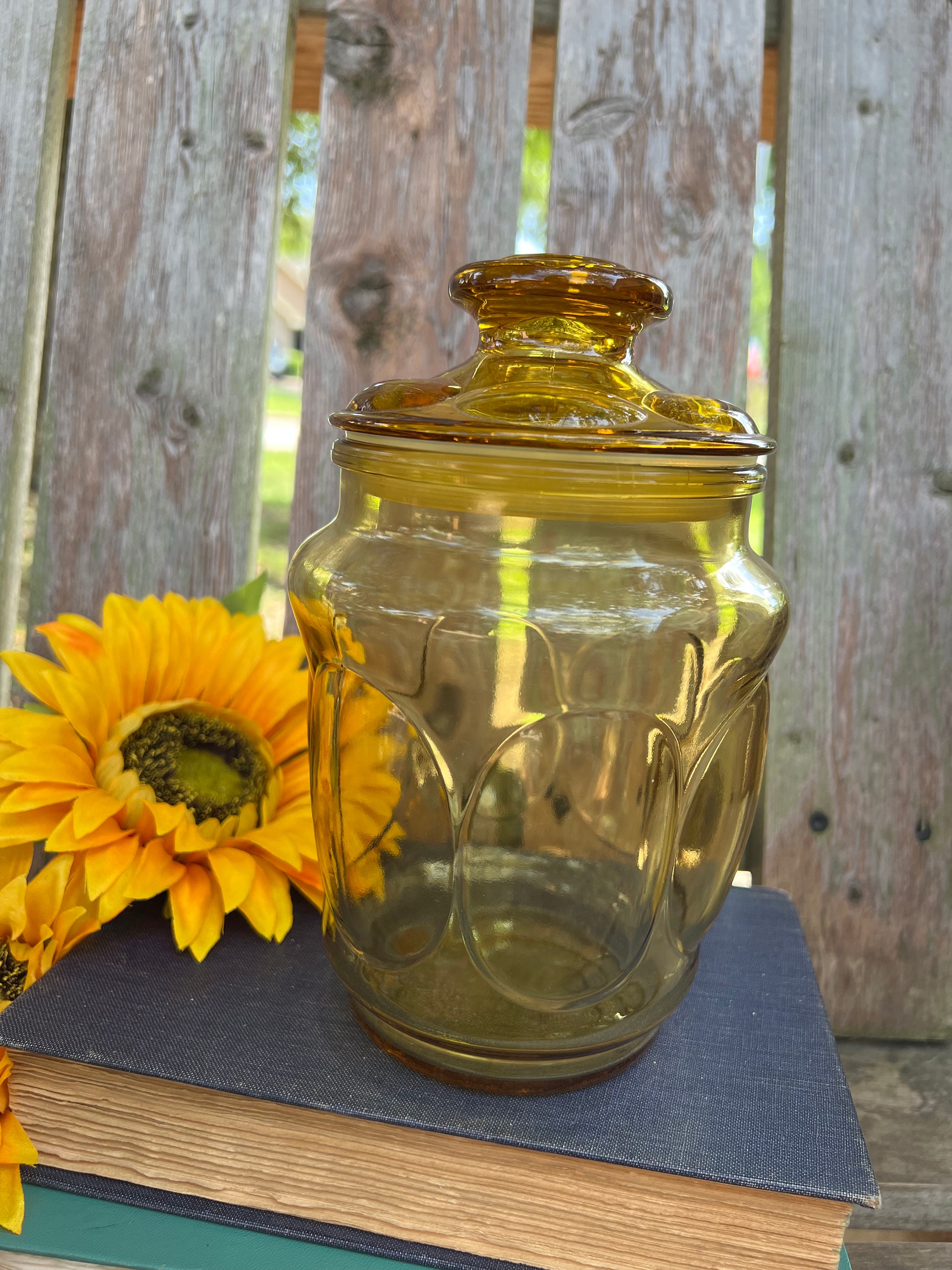MCM 1970s Golden Honey Amber Glass Bubble Canister Jar - Etsy