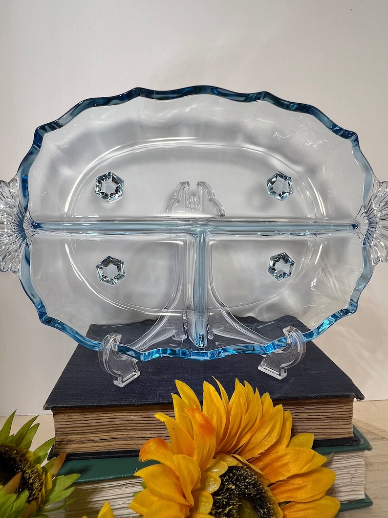 Vintage Fostoria Blue Baroque Divided Relish Dish-1940's - Etsy