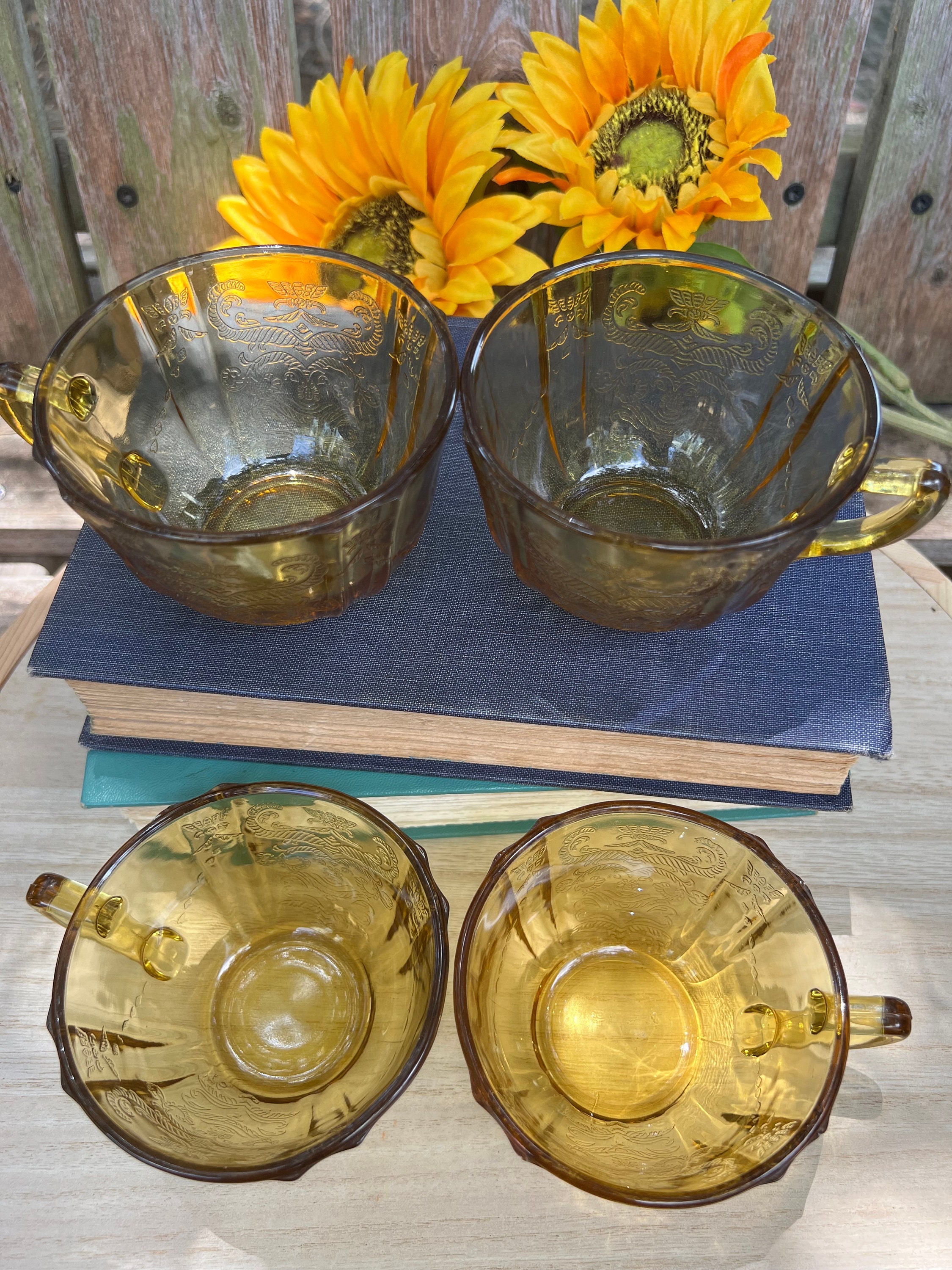 Vintage 1930s Federal Depression Glass Madrid Pattern Set of 4 Tea ...