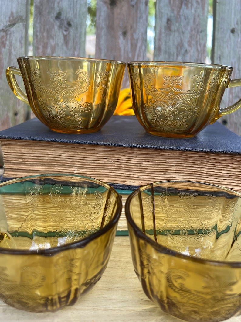 Vintage 1930s Federal Depression Glass Madrid Pattern Set of 4 Tea ...
