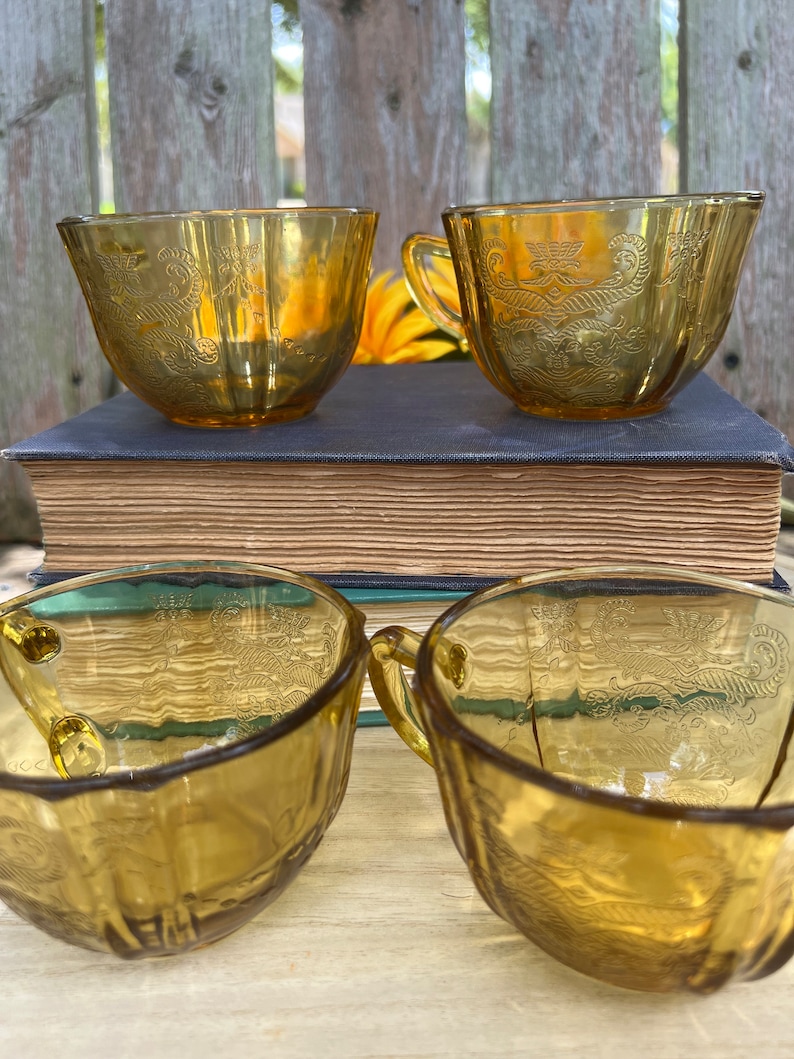 Vintage 1930s Federal Depression Glass Madrid Pattern Set of 4 Tea ...